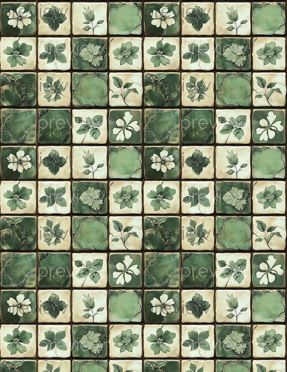 Dollhouse 1:12 Scale Victorian Floral Mosaic Tiles, Printable Floor and ...