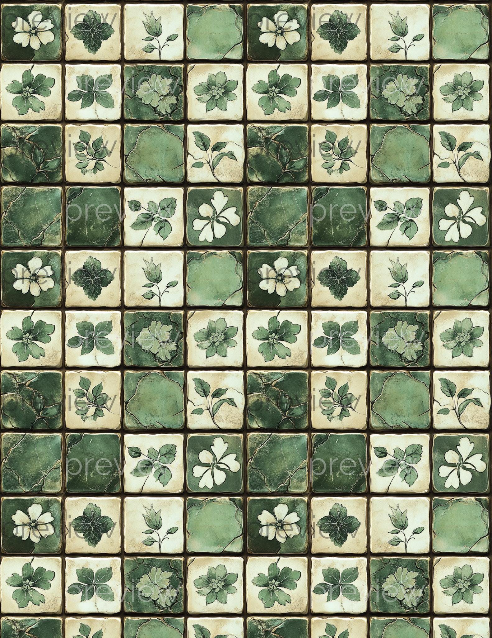 Dollhouse 1:12 Scale Victorian Floral Mosaic Tiles, Printable Floor and ...