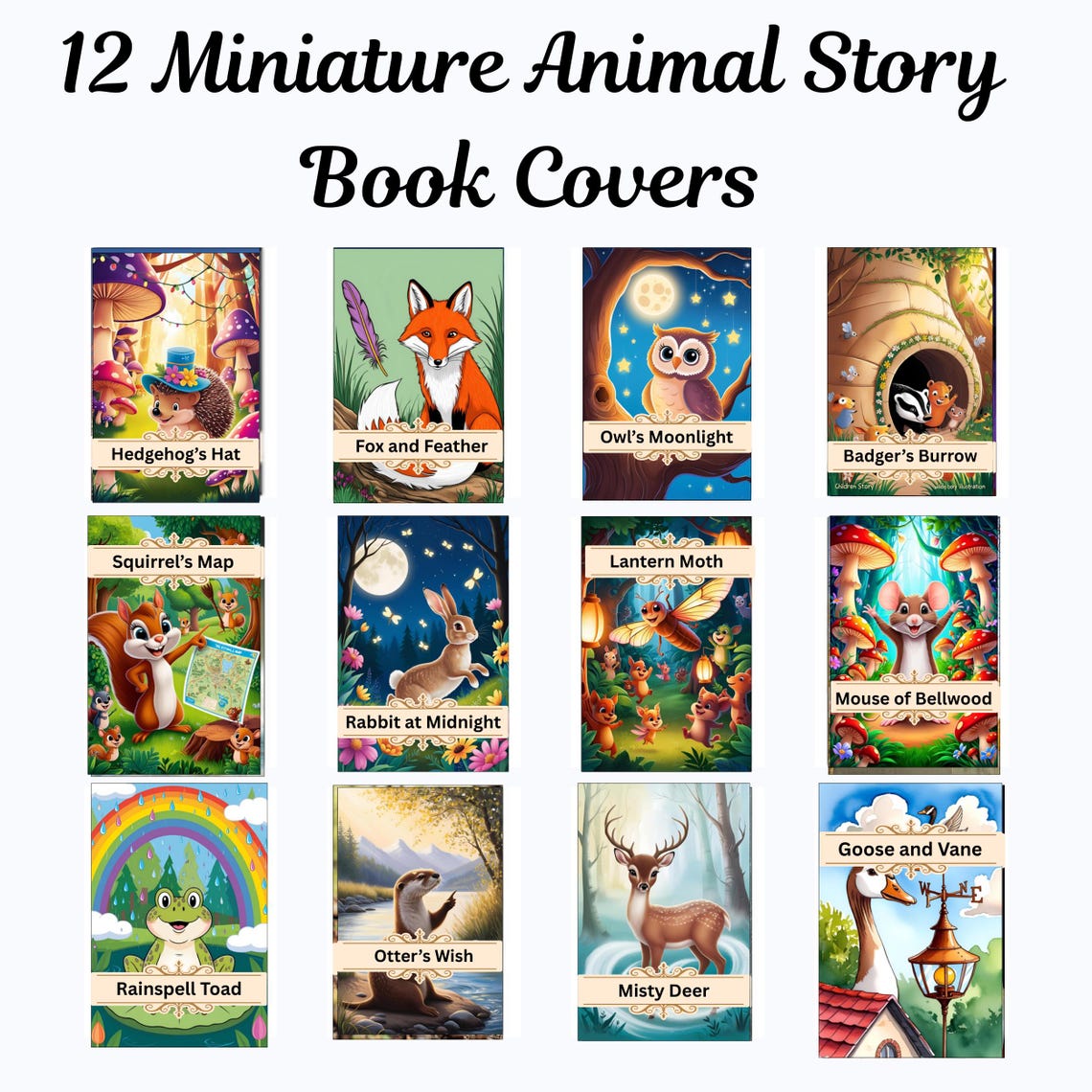 Miniature Animal Story Book Covers, Dollhouse Printable (digital ...