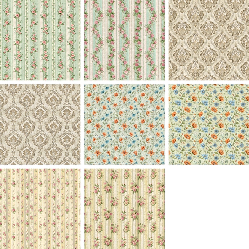 Edwardian Dollhouse Wallpaper Printable Set, Vintage Floral Digital ...