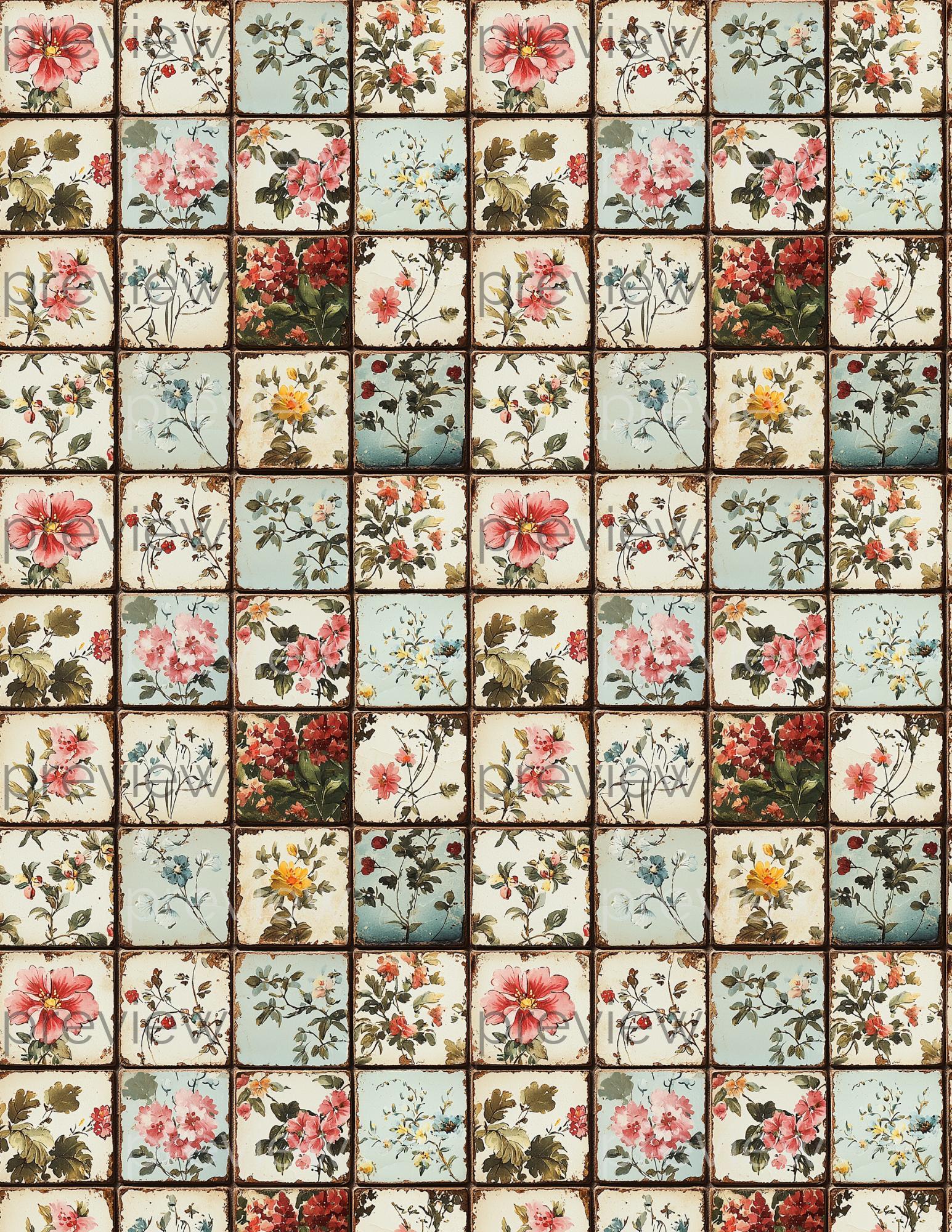 Vintage Floral Dollhouse Tiles, Printable Miniature Tiles for 1:12 ...