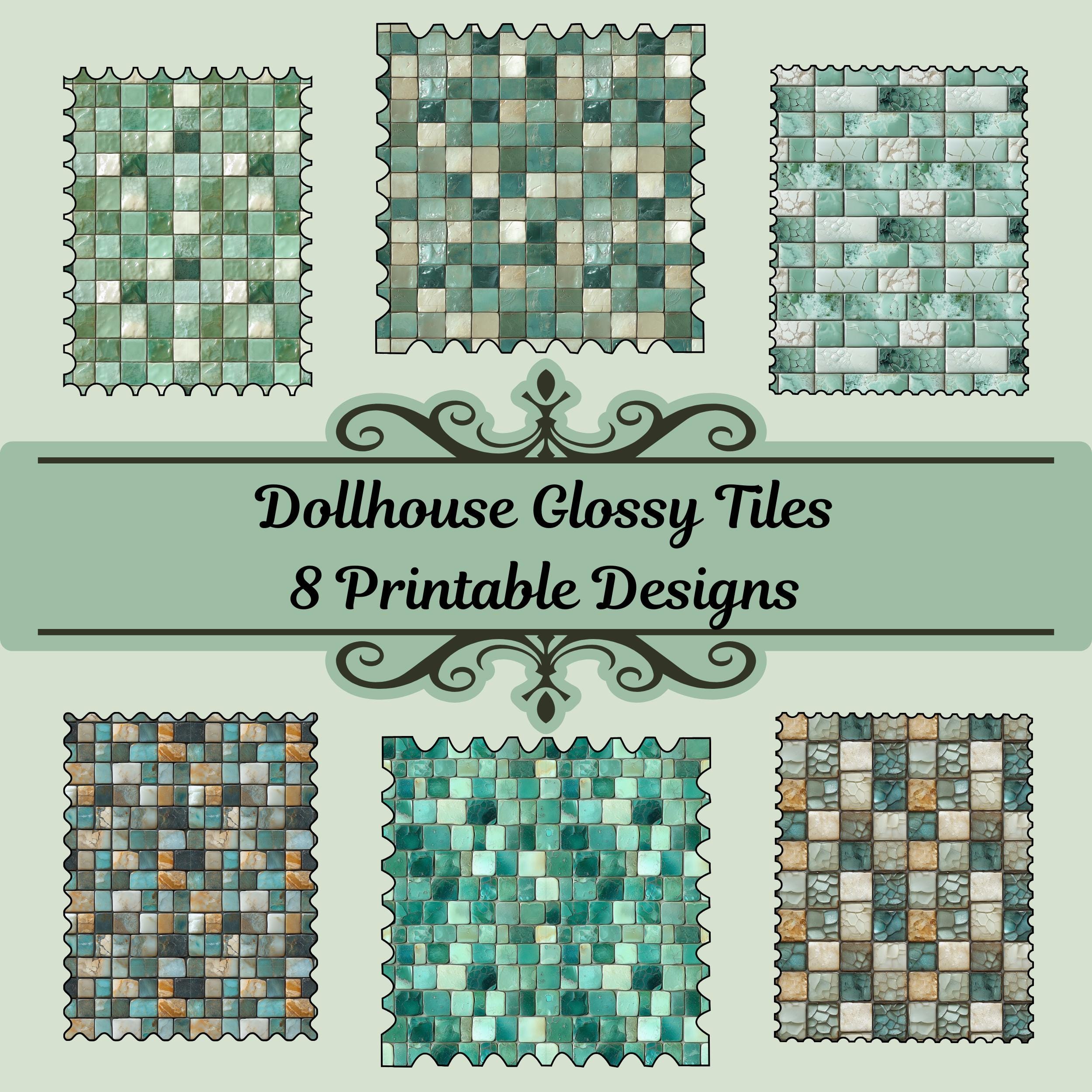 Dollhouse Miniature Printable Glossy Tiles, 1:12 Scale Digital Flooring ...