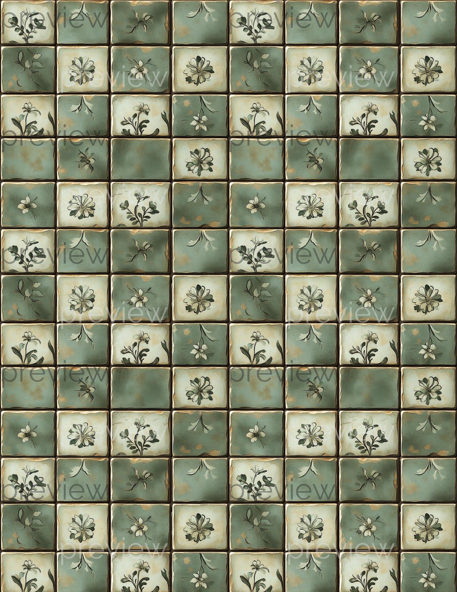 Dollhouse 1:12 Scale Victorian Floral Mosaic Tiles, Printable Floor and ...