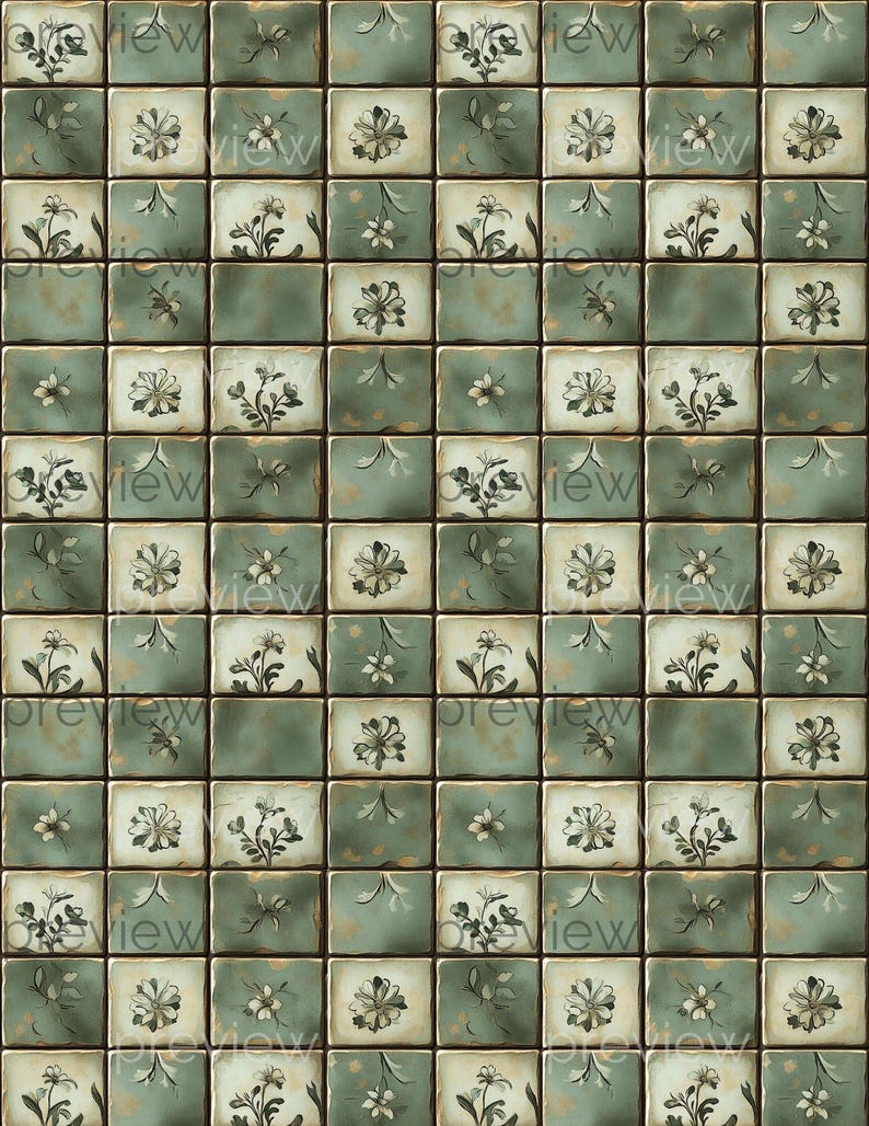 Dollhouse 1:12 Scale Victorian Floral Mosaic Tiles, Printable Floor and ...