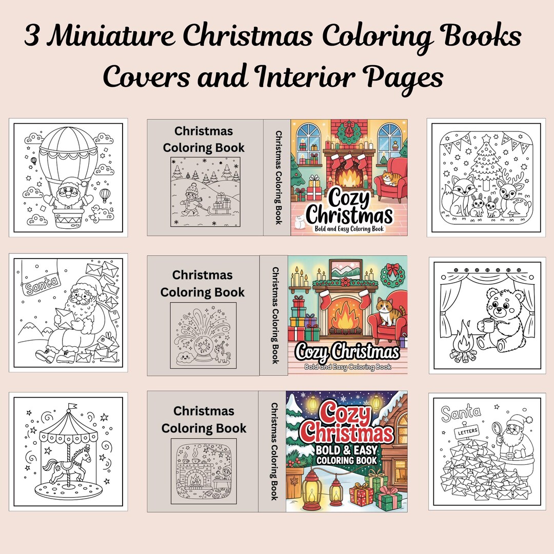 Miniature Christmas Coloring Book Set: 1 12 Scale Dollhouse Holiday ...