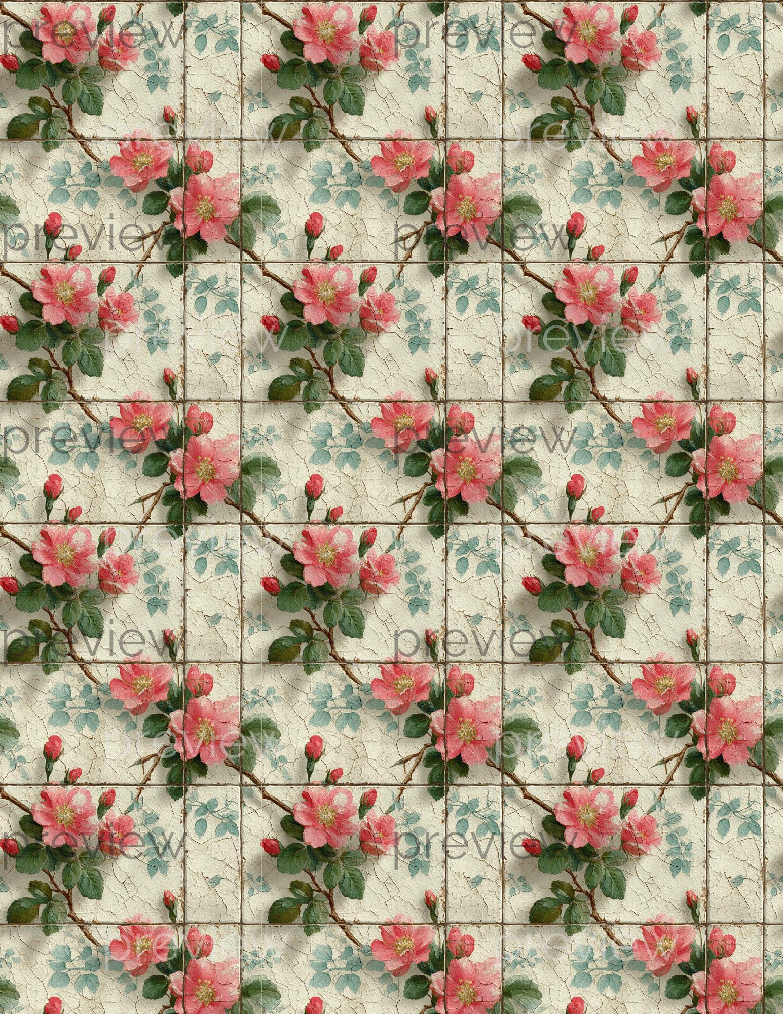 Edwardian Floral Tile Printables, Dollhouse Floor PNG, Miniature ...