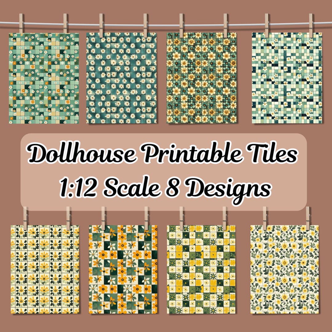 Dollhouse 1:12 Scale Mid-century Modern Daisy Tiles A4 Printable ...