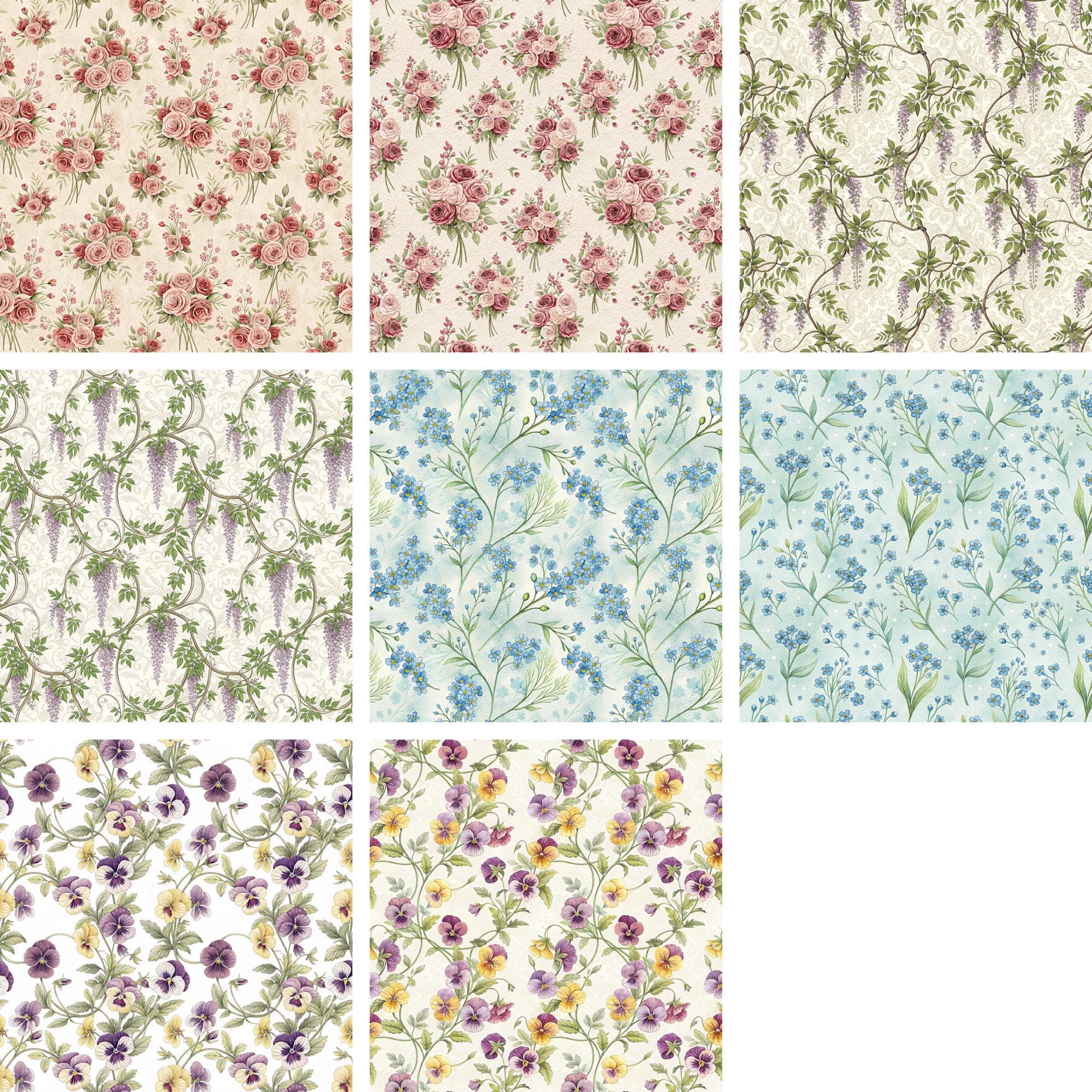 Dollhouse Wallpaper, Victorian Floral Patterns, 1:12 Scale Printable ...