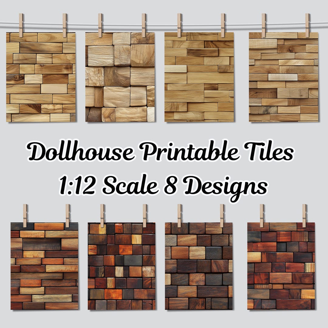 Dollhouse 1:12 Scale Wood Floor and Wall Tiles X 8 A4 Printable Sheets ...