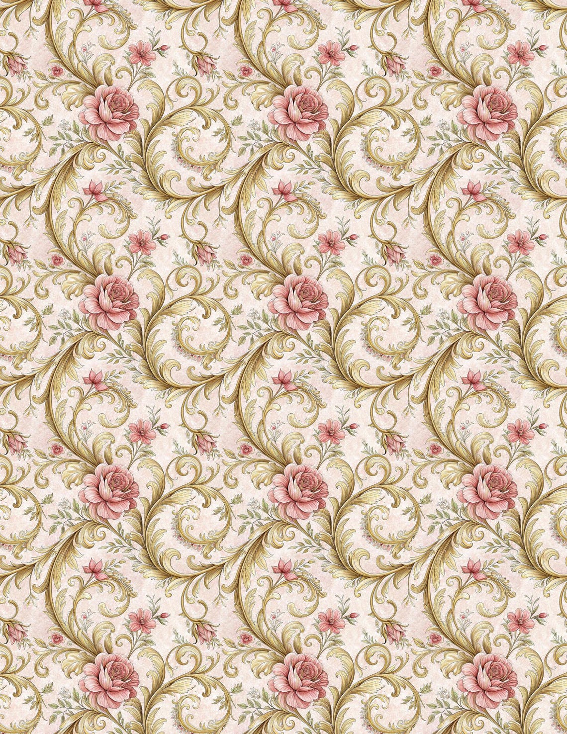 Miniature Rococo Printable Dollhouse Wallpaper, 1:12 Scale Vintage ...