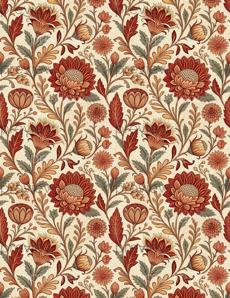 Arts & Crafts Dollhouse Wallpaper, Vintage William Morris Style, 1:12 ...