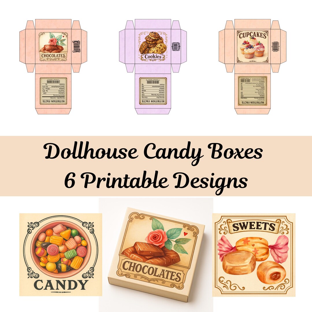 Dollhouse Candy Boxes Printable: Miniature Food Crafts (PDF Download ...
