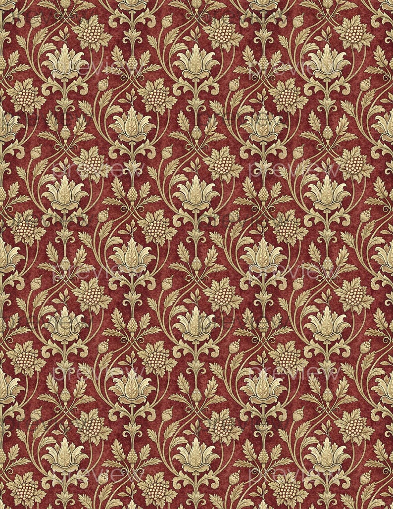 Tudor Dollhouse Wallpaper Set: 8 Vintage Floral Designs, Printable PDF ...