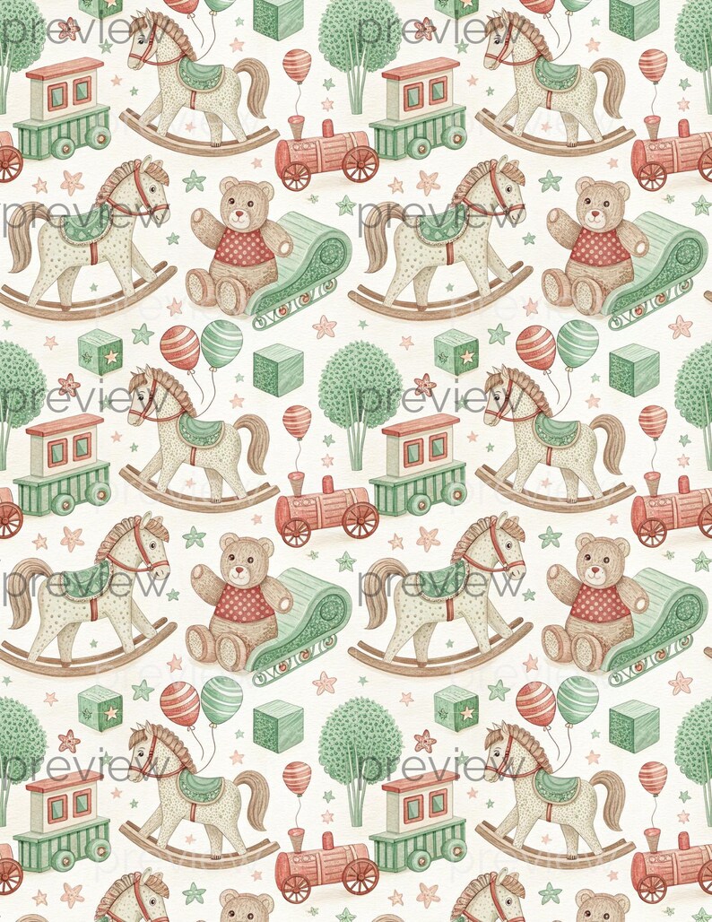 Dollhouse Children's Room Printable Wallpaper, Retro Toyland Mini ...