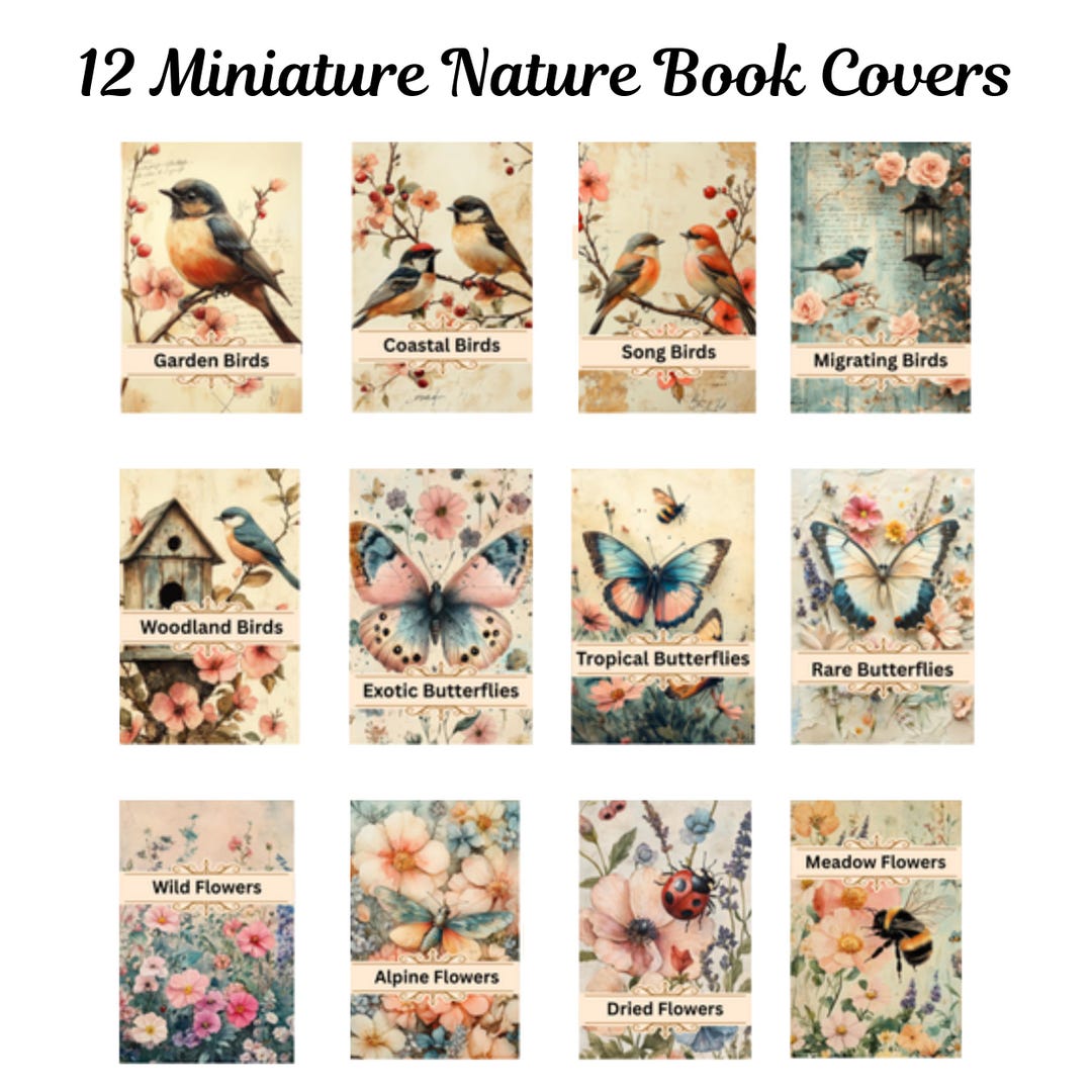 12 Miniature Printable Nature Book Covers, Premium Collection, 1 12 ...