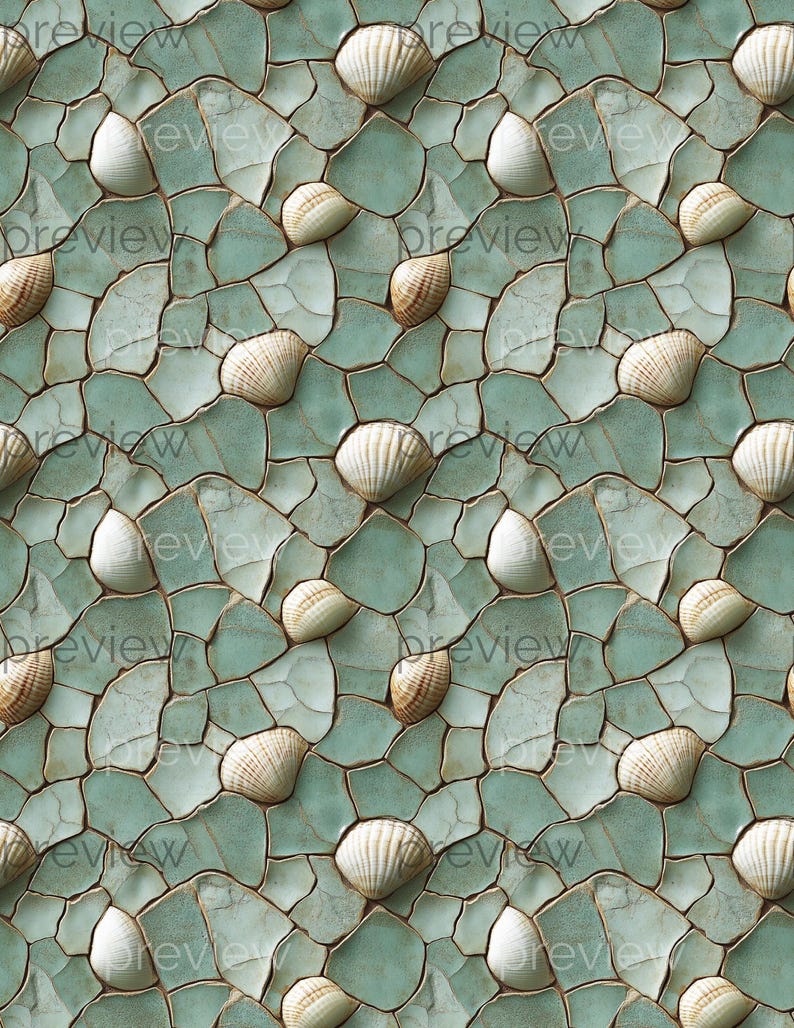 Coastal Seashell Tiles, Set of 8 Designs, Printable Digital Download ...