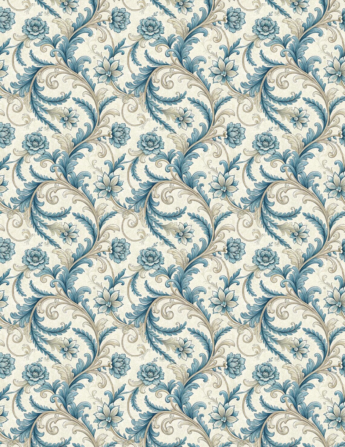Miniature Rococo Printable Dollhouse Wallpaper, 1:12 Scale Vintage ...
