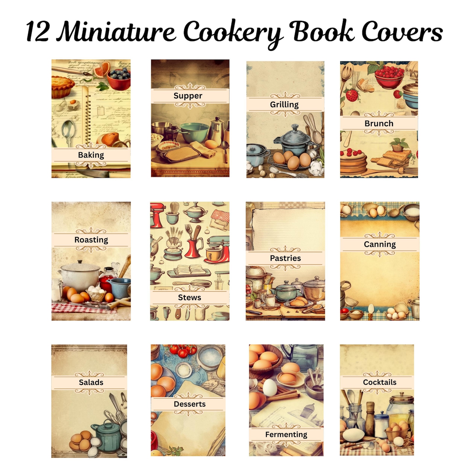 12 Miniature Printable Cookery Book Covers, Premium Collection, 1 12 ...