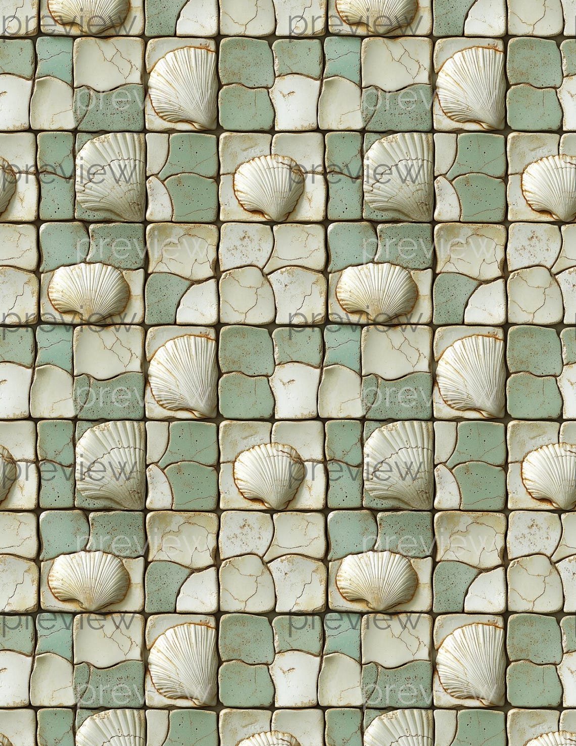 Coastal Seashell Tiles, Dollhouse Flooring, 1:12 Scale (digital ...
