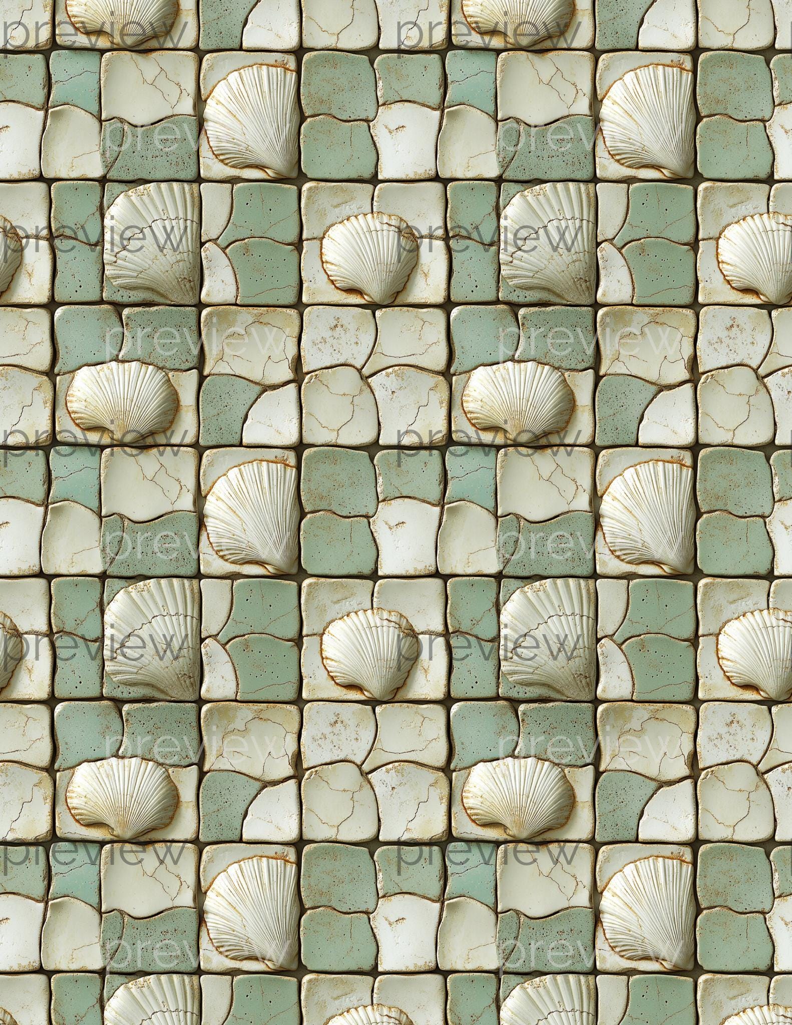 Coastal Seashell Tiles, Set of 8 Designs, Printable Digital Download ...