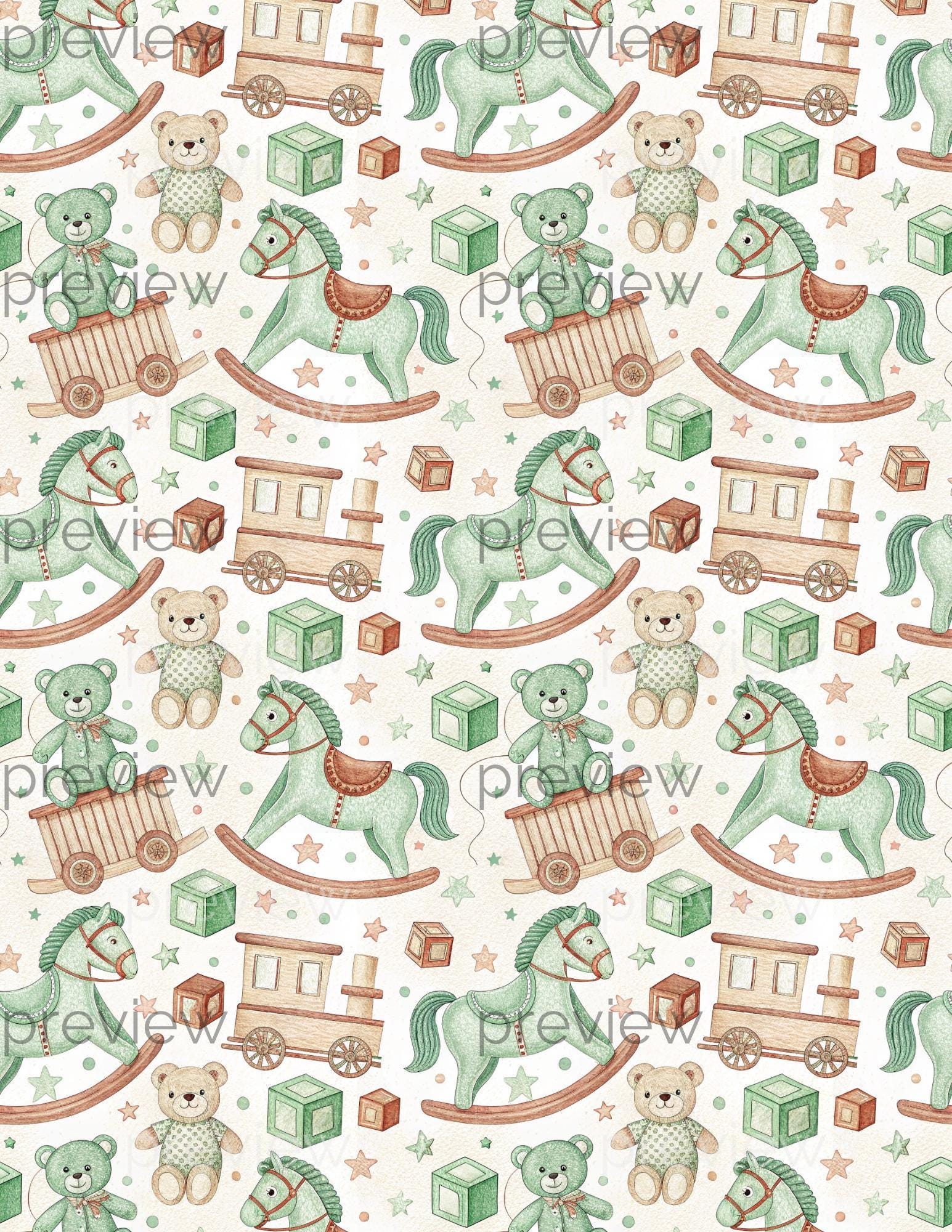 Dollhouse Children's Room Printable Wallpaper, Retro Toyland Mini ...