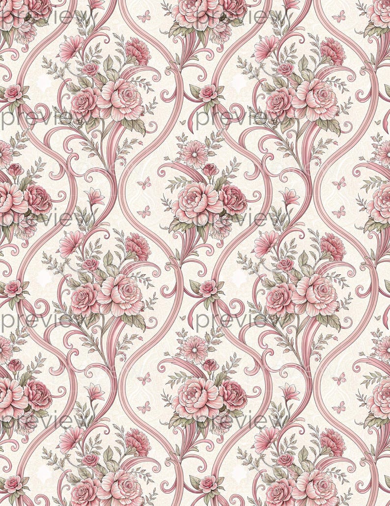 8 Miniature Rococo Dollhouse Wallpapers, 1:12 Scale Printable, Vintage ...