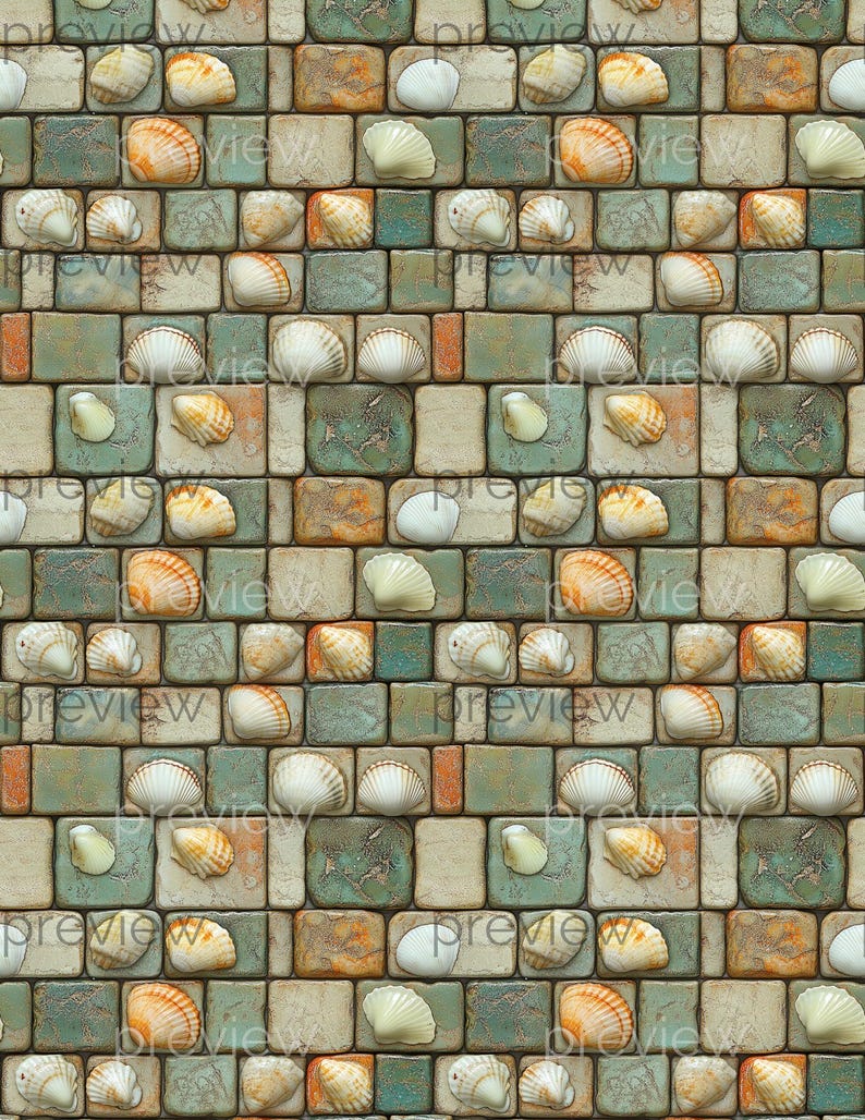 Coastal Seashell Tiles, Set of 8 Designs, Printable Digital Download ...
