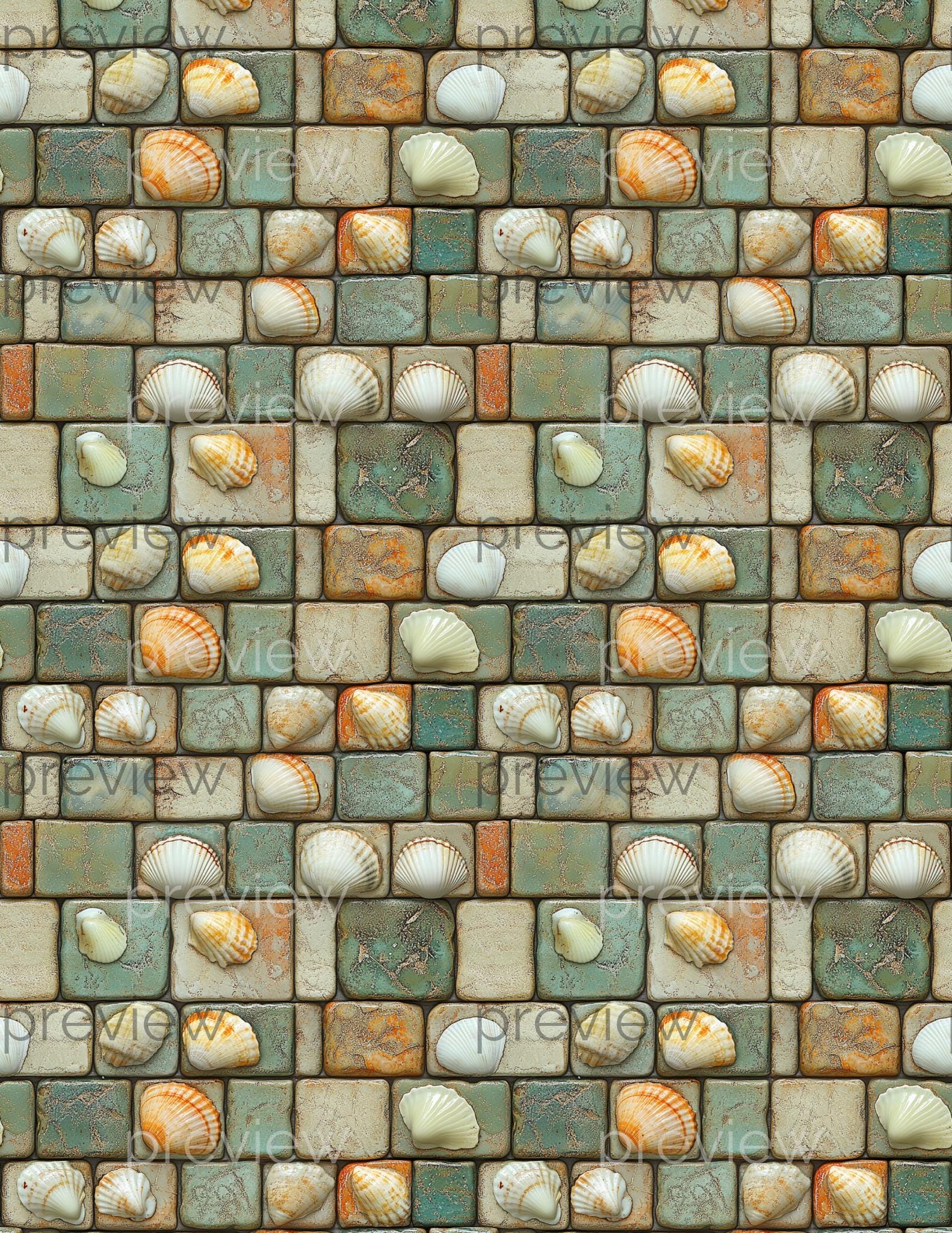 Coastal Seashell Tiles, Set of 8 Designs, Printable Digital Download ...