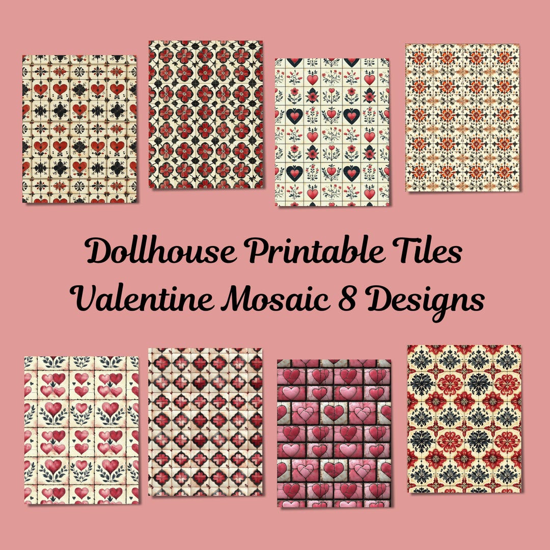 Dollhouse Valentine Mosaic Tiles, Printable Pink and Red Patterns ...
