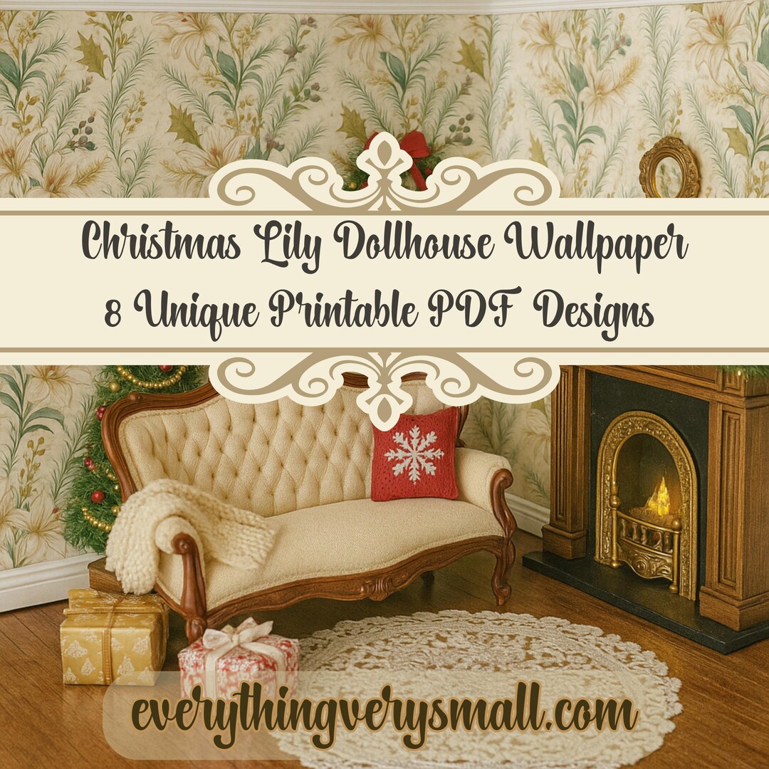 Christmas Lily Wallpaper Printable, Dollhouse 1:12 Scale, Festive ...