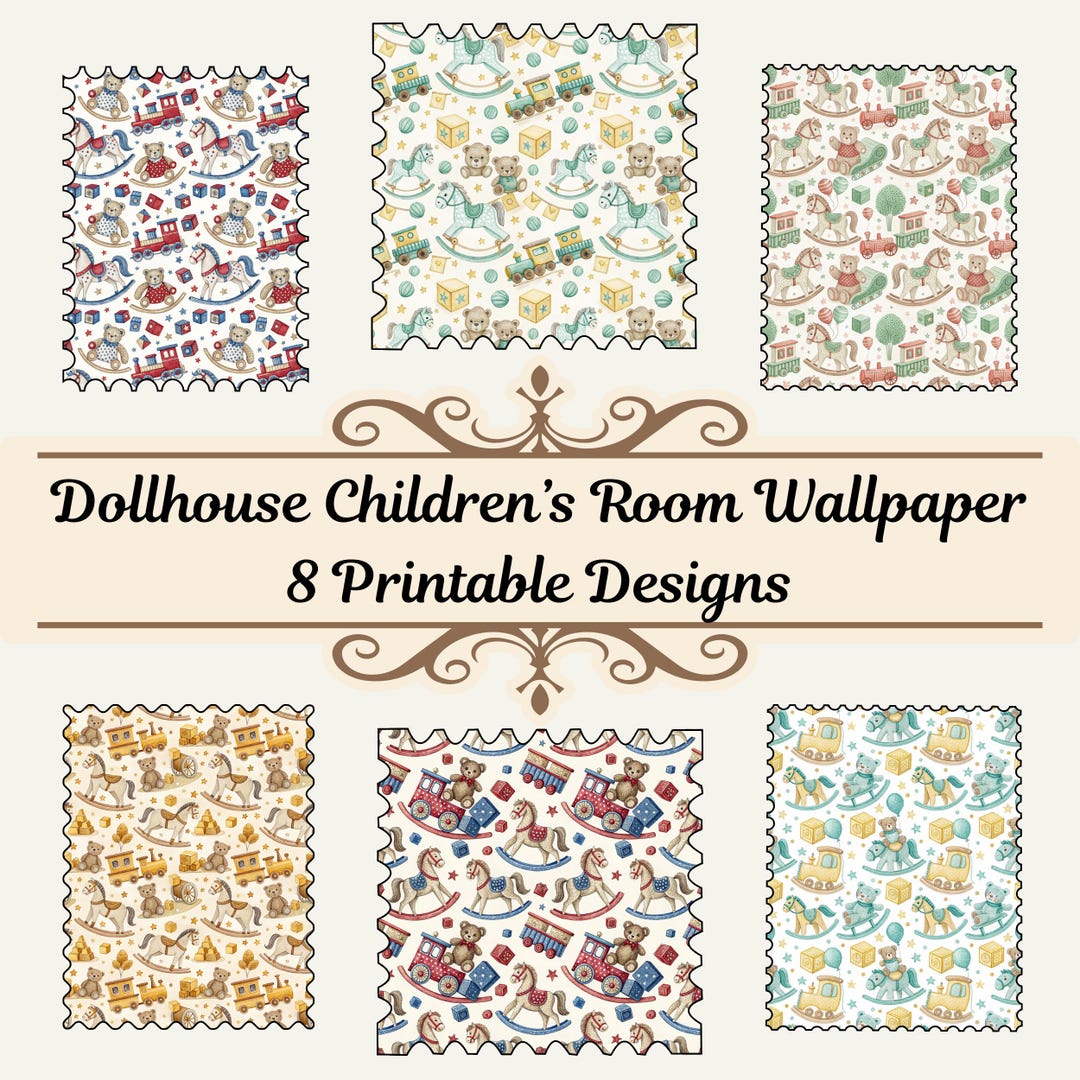 Dollhouse Printable Wallpaper 1:12 Scale, Retro Toyland Mini Pattern ...