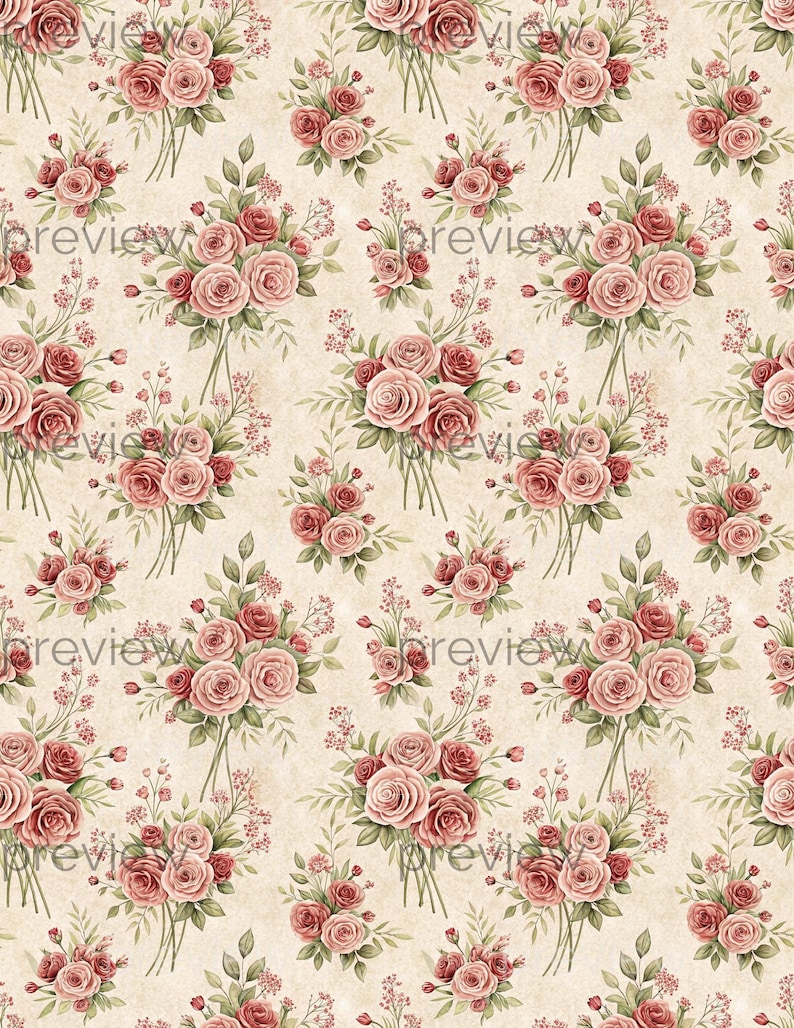 Dollhouse Wallpaper, Victorian Floral Patterns, 1:12 Scale Printable ...