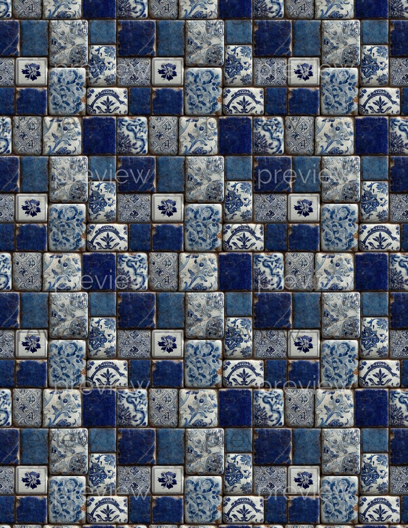 Mediterranean Tile Printables PDF, Dollhouse Miniature Tiles, Blue ...