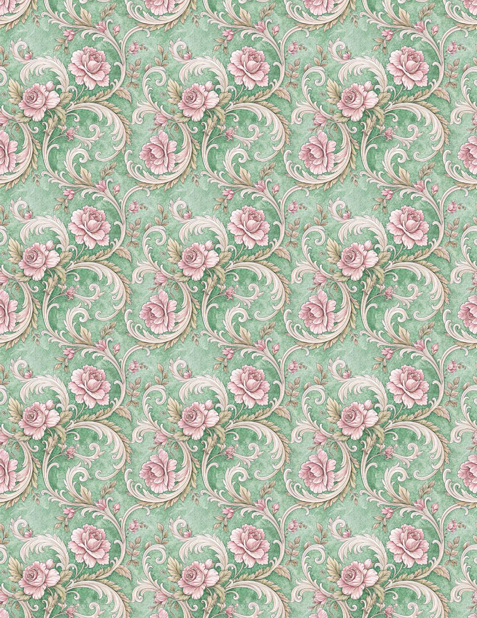 Miniature Rococo Printable Dollhouse Wallpaper, 1:12 Scale Vintage ...