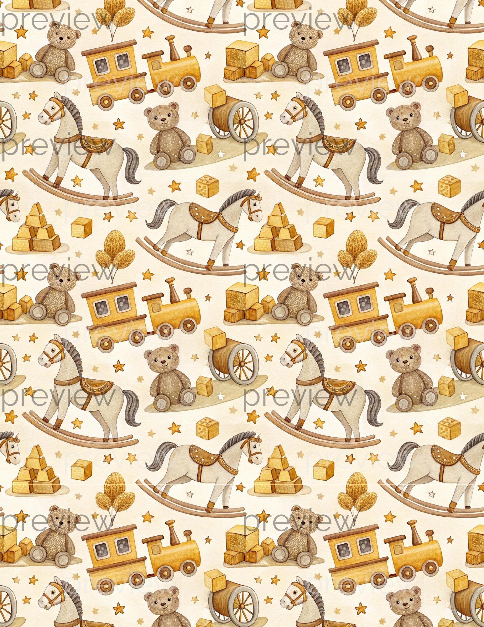 Dollhouse Children's Room Printable Wallpaper, Retro Toyland Mini ...