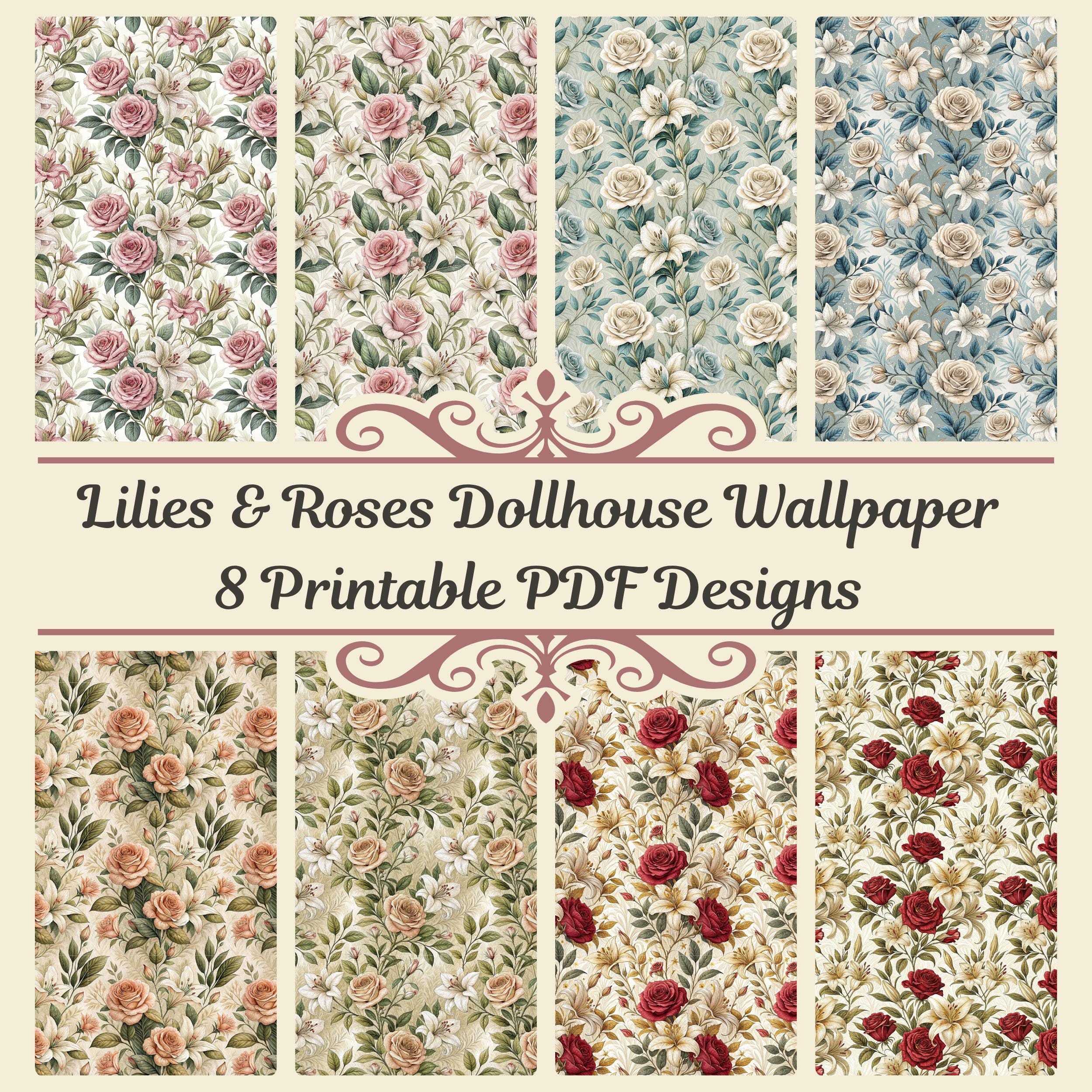 Dollhouse 1:12 Scale Wallpaper Printable Digital Download - 8 A4 Sheets ...