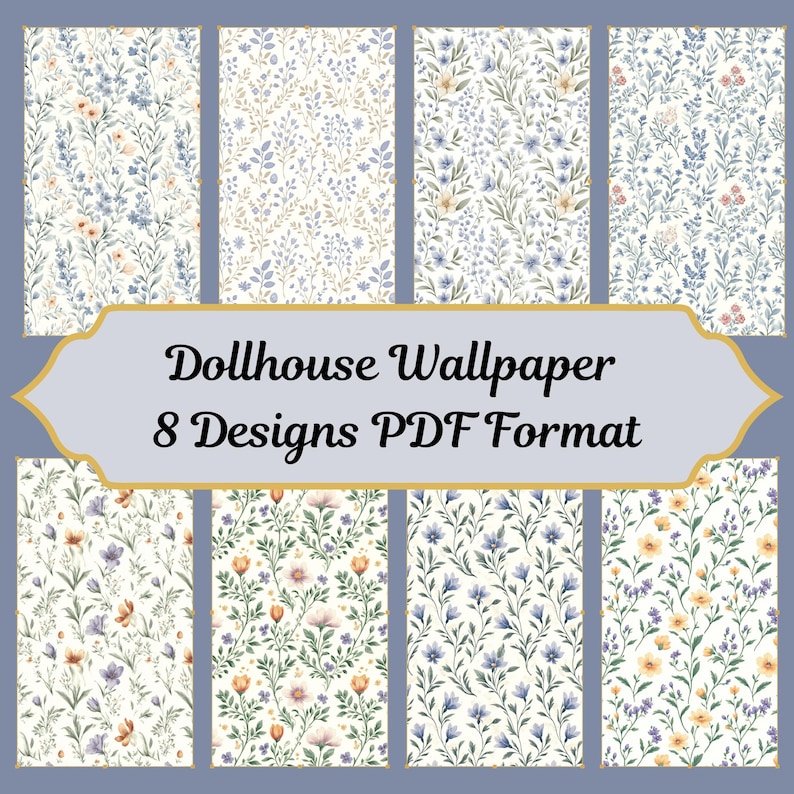 Miniature Dollhouse Wallpaper Blue Easter Floral Digital Download - 1: ...
