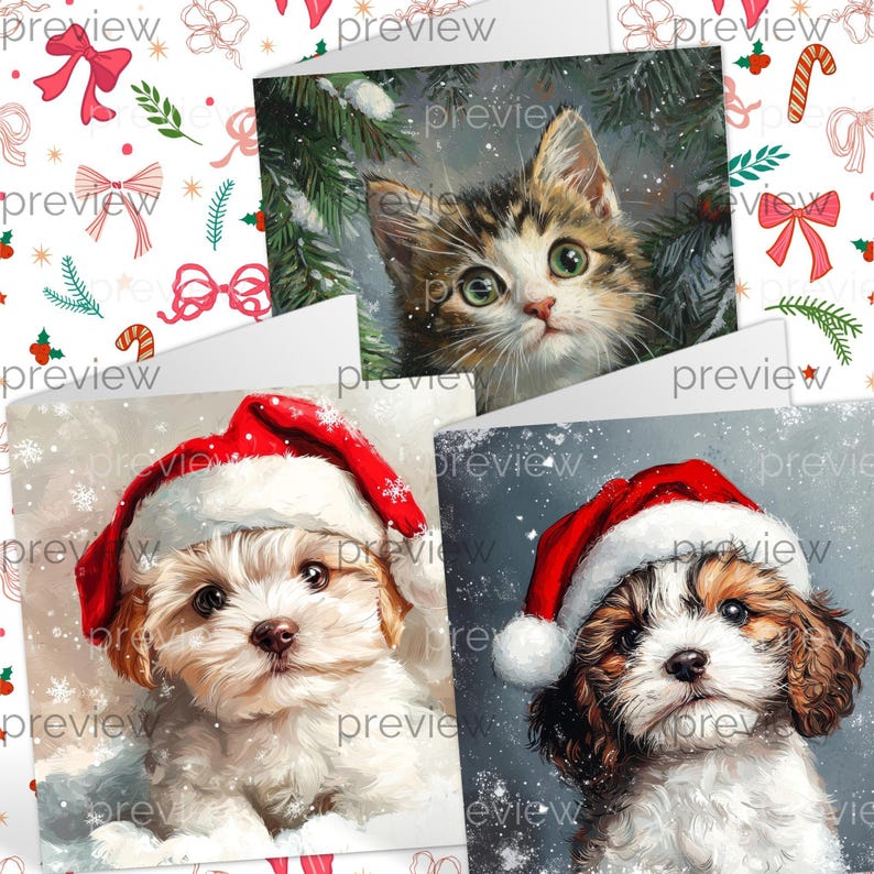 Mini 1 Inch Printables 18 Dollhouse Christmas Pets Cards, Miniature ...