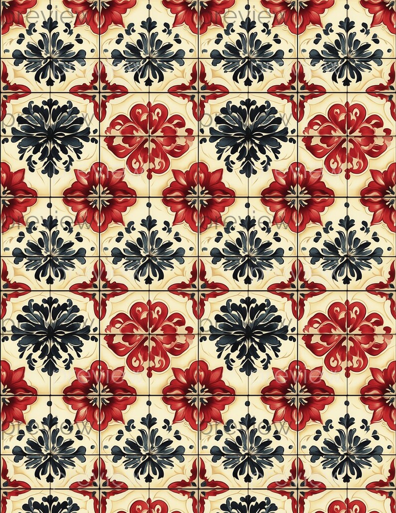 Dollhouse Valentine Mosaic Tiles, Printable Pink and Red Patterns ...
