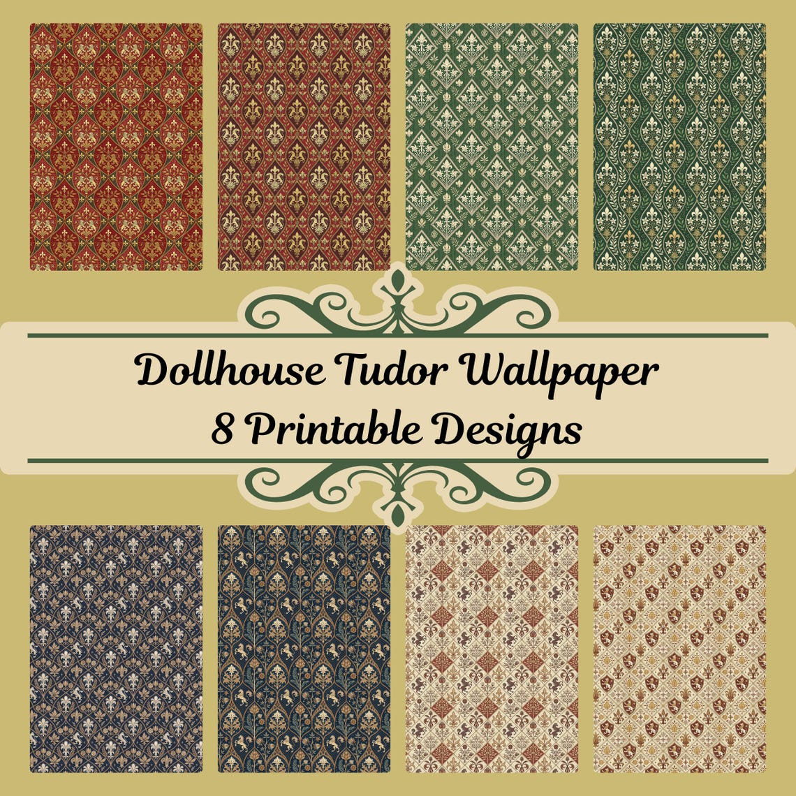 Miniature Tudor Dollhouse Wallpaper, Historic 16th Century Tapestry ...