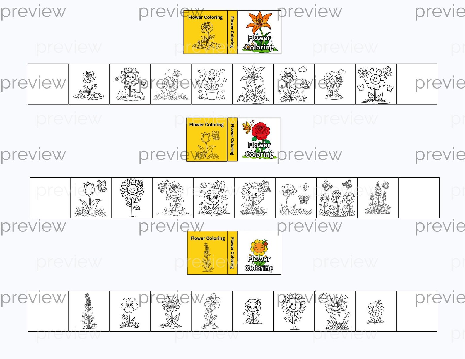 Mini Flower Coloring Book Set: Dollhouse Printable Activity (PDF ...