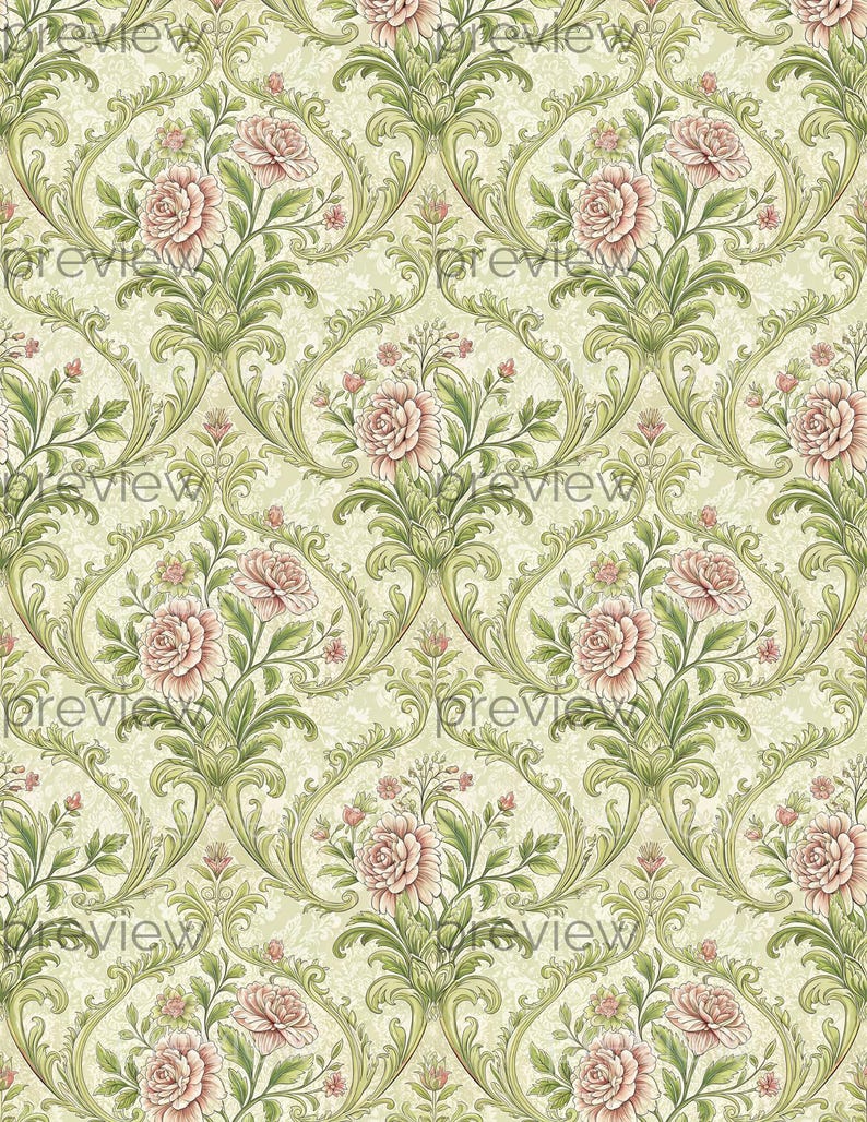 8 Miniature Rococo Dollhouse Wallpapers, 1:12 Scale Printable, Vintage ...