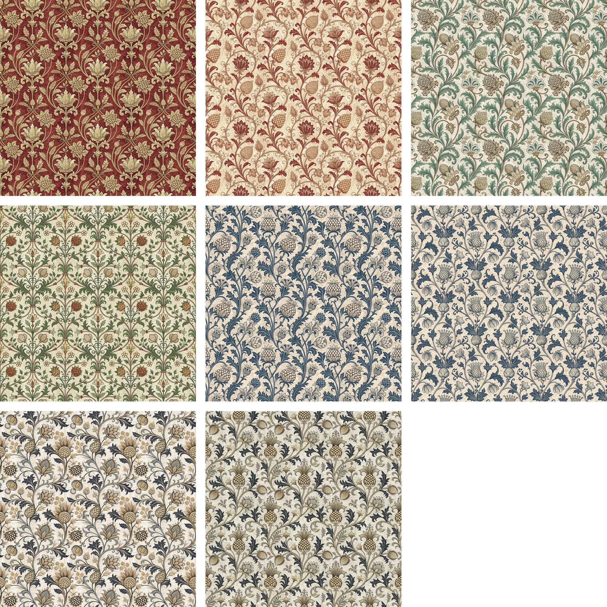 Tudor Dollhouse Wallpaper Set: 8 Vintage Floral Designs, Printable PDF ...