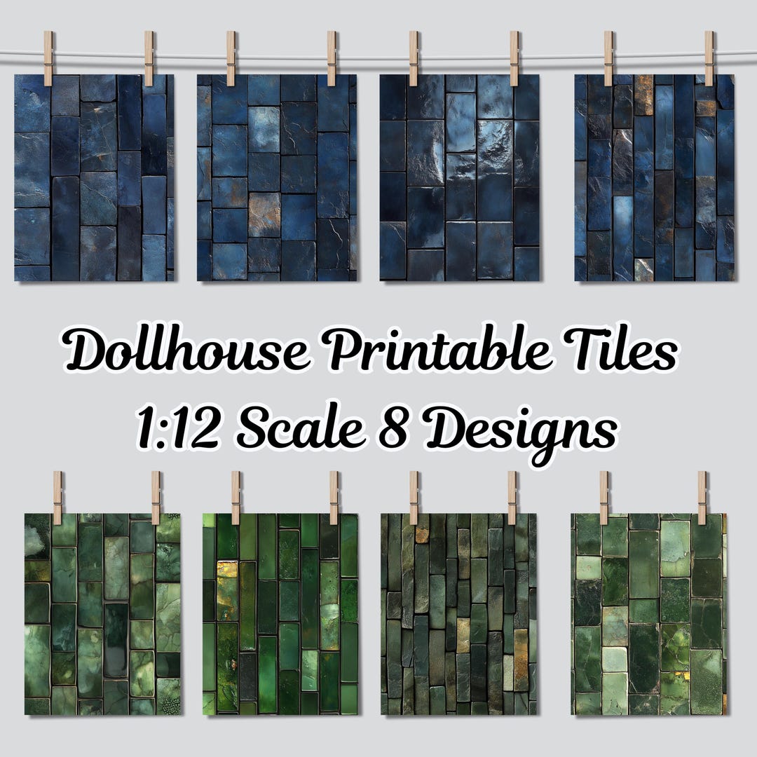 Dollhouse 1:12 Scale Ceramic Tiles X 8 A4 Printable Sheets - Navy Blue ...