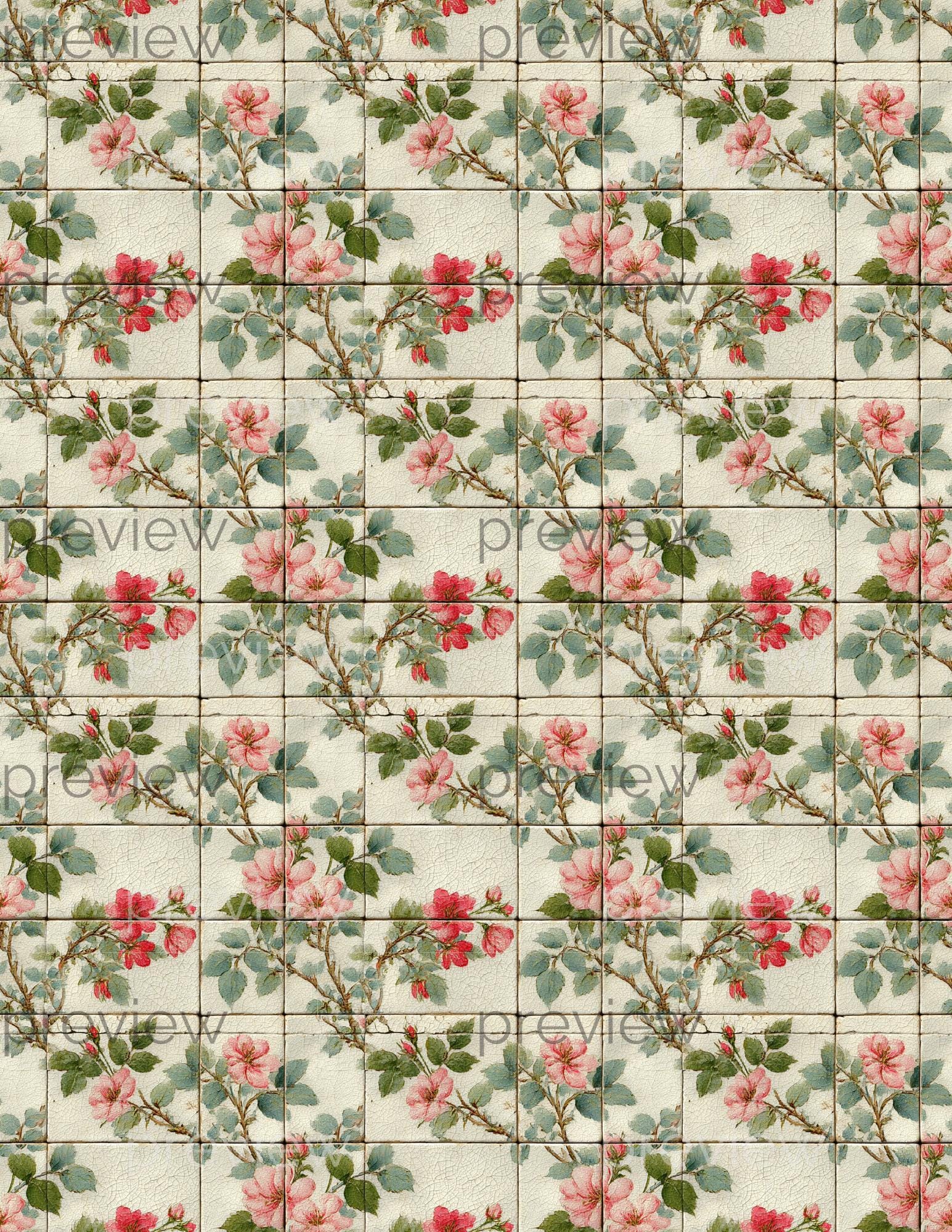 Edwardian Floral Tile Printables, Dollhouse Floor PNG, Miniature ...