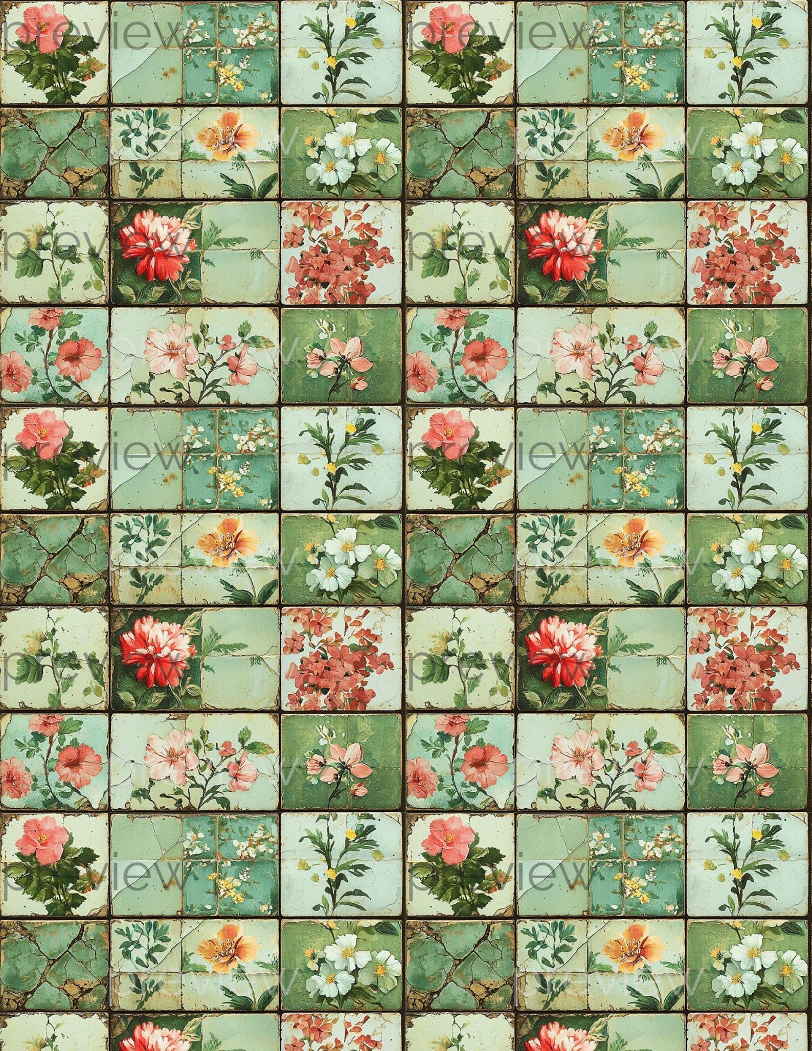 Vintage Floral Dollhouse Tiles, Printable Miniature Tiles for 1:12 ...