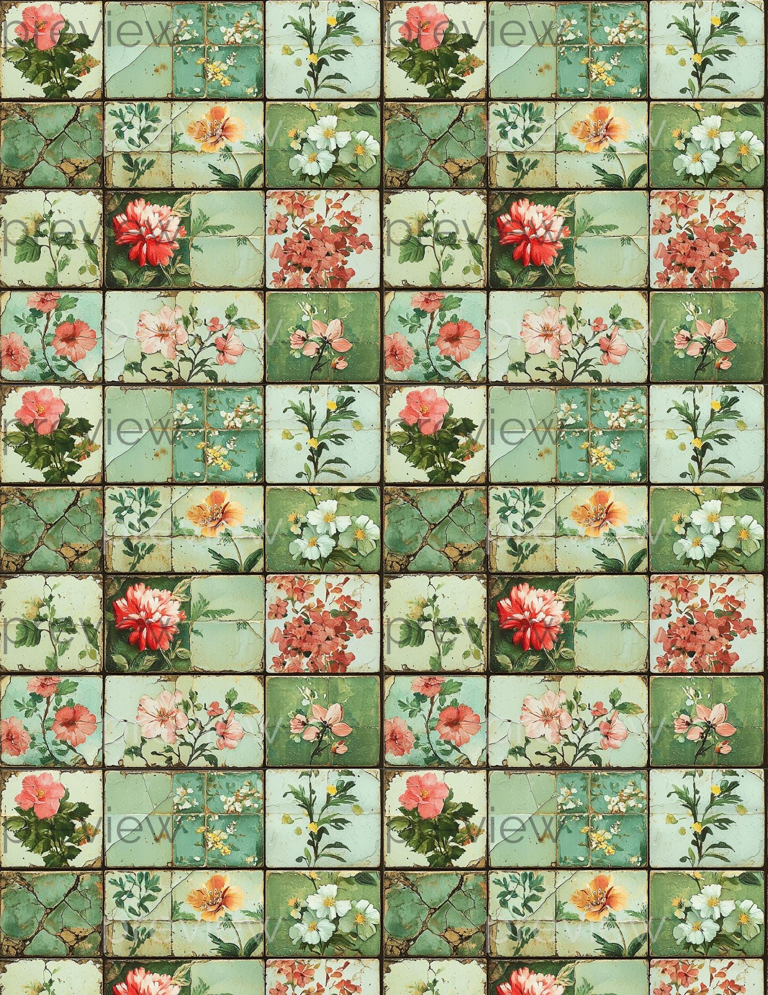 Vintage Floral Dollhouse Tiles, Printable Miniature Tiles for 1:12 ...