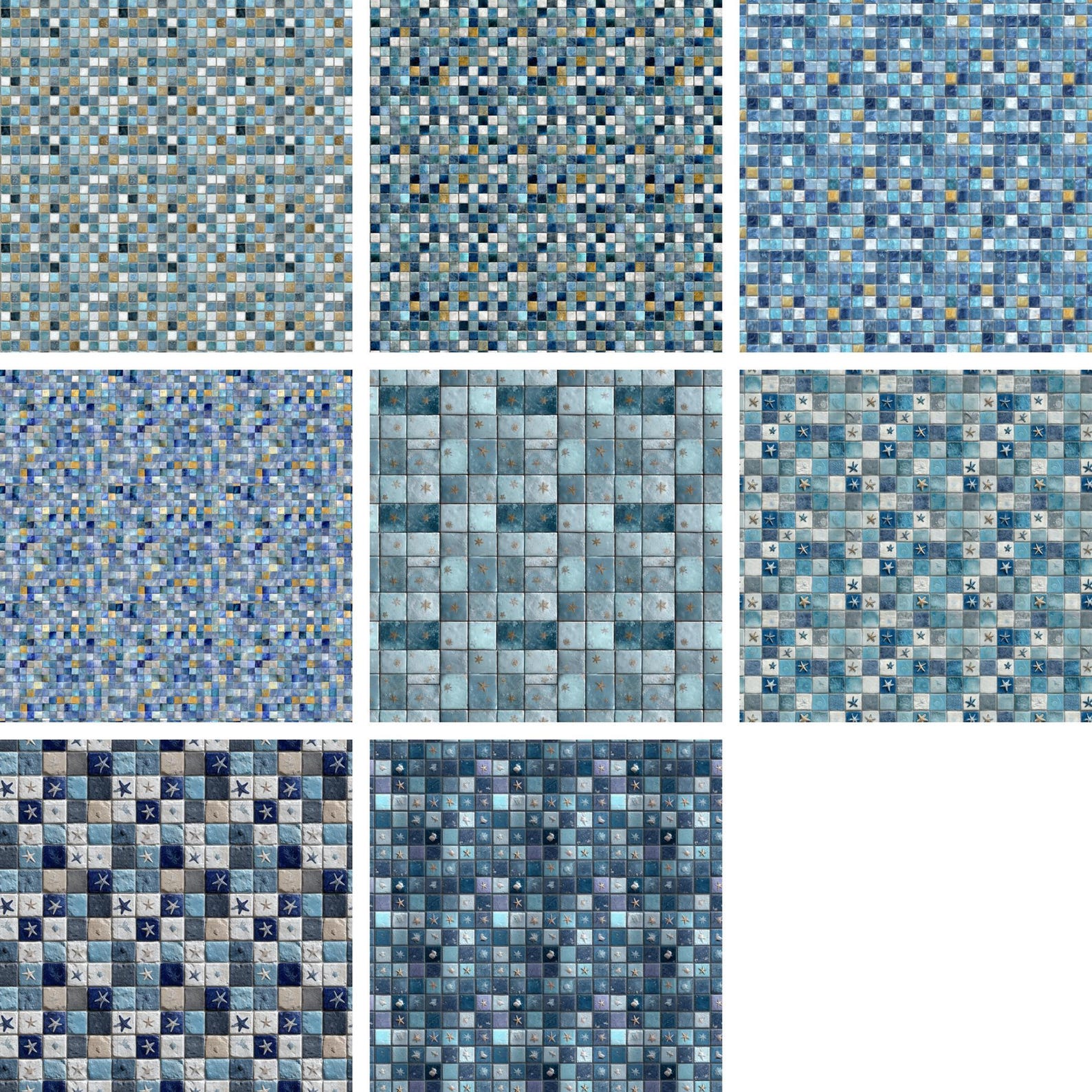 Nautical Dollhouse Tiles, Miniature Printable Blue Tile Designs (PDF ...
