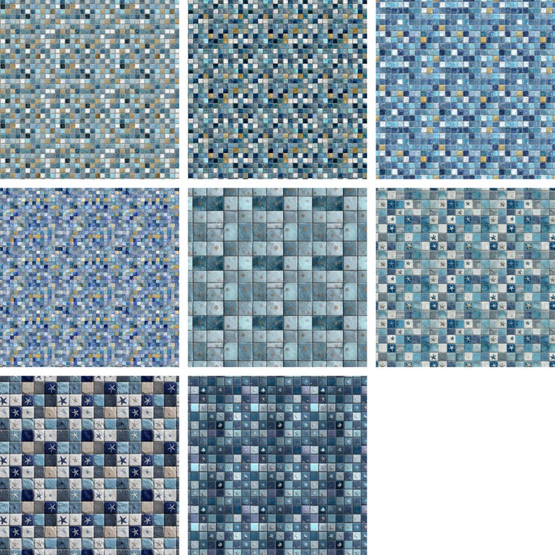 Nautical Dollhouse Tiles, Miniature Printable Blue Tile Designs (PDF ...
