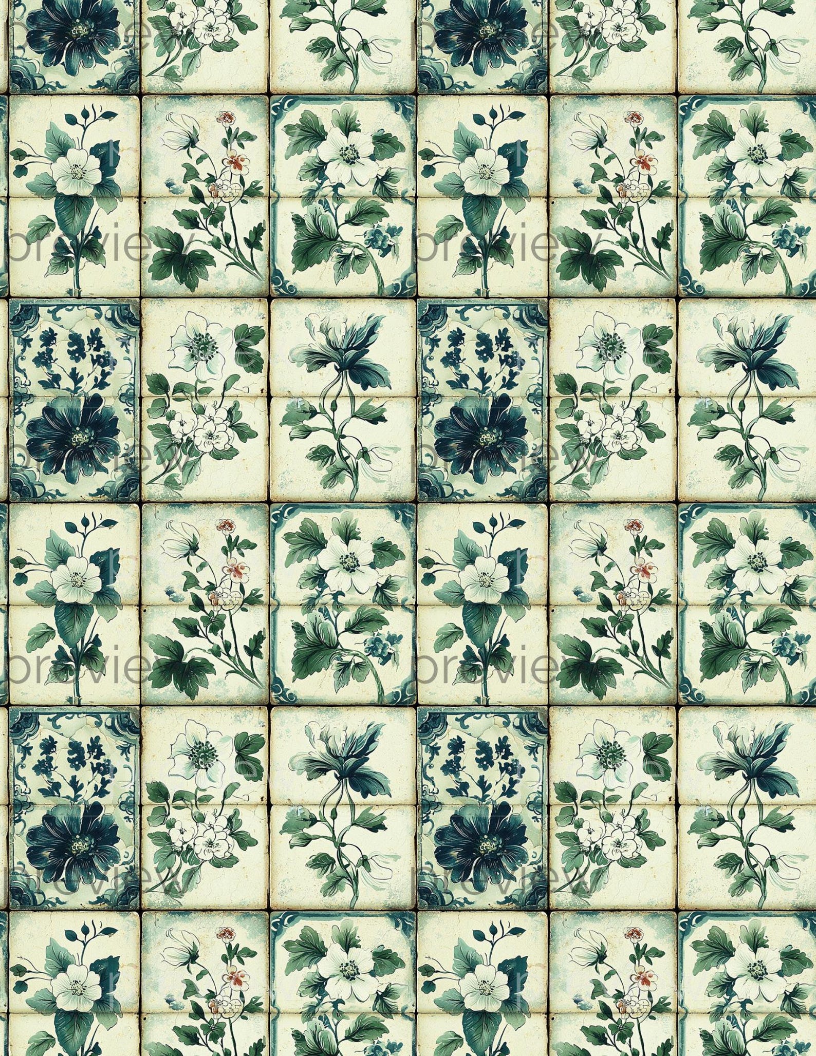 Vintage Floral Dollhouse Tiles, Printable Miniature Tiles for 1:12 ...